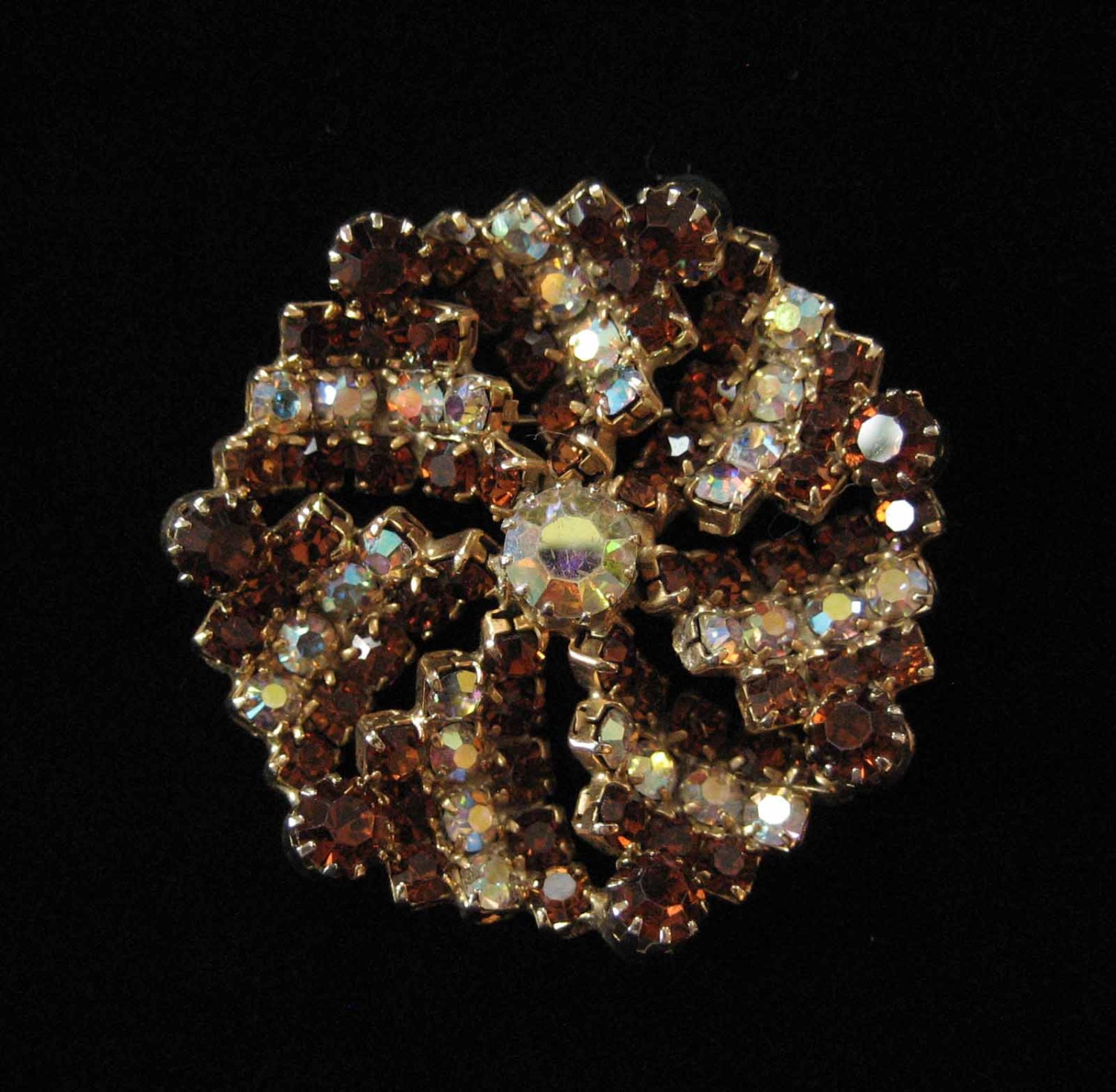 Brown and AB Rhinestone Brooch, Pinwheel Design - Etsy