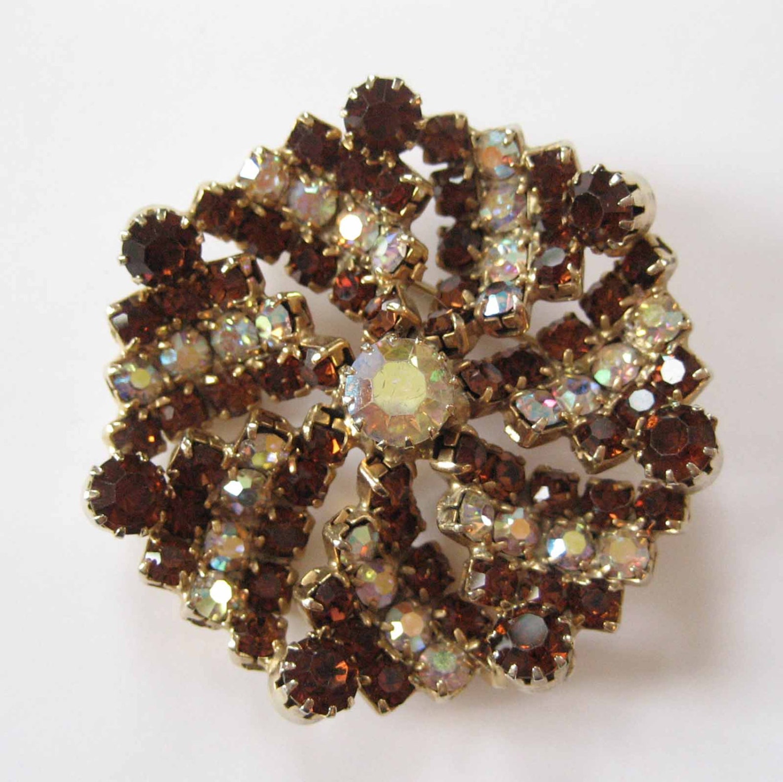 Brown and AB Rhinestone Brooch, Pinwheel Design - Etsy
