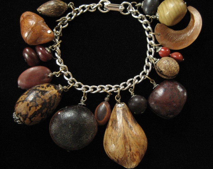 Seeds, Beads, and Nuts, Vintage Natural Charm Bracelet - Etsy