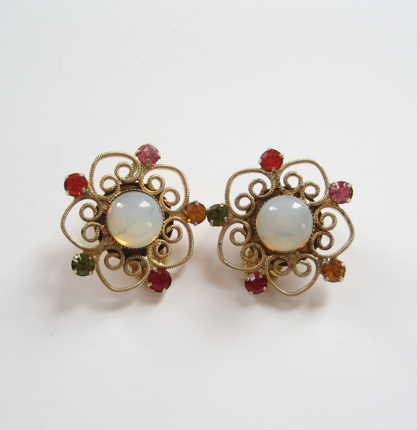 Filigree Scroll Multi Color Rhinestone Earrings - Etsy