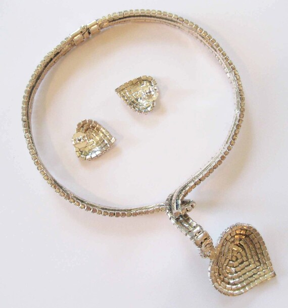 Rhinestone Heart Torque with Matching Earrings - Gem