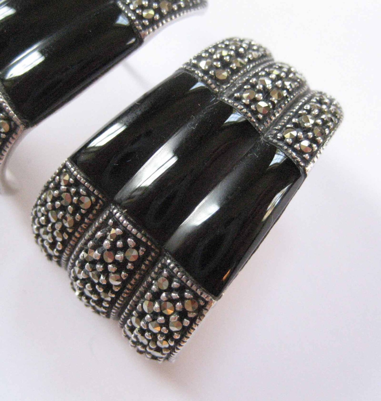 Judith Jack Large Sterling Marcasite Black Onyx Earrings - Etsy