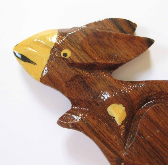 1950's Hand Painted and Carved Wood Running Rabbit Br… - Gem