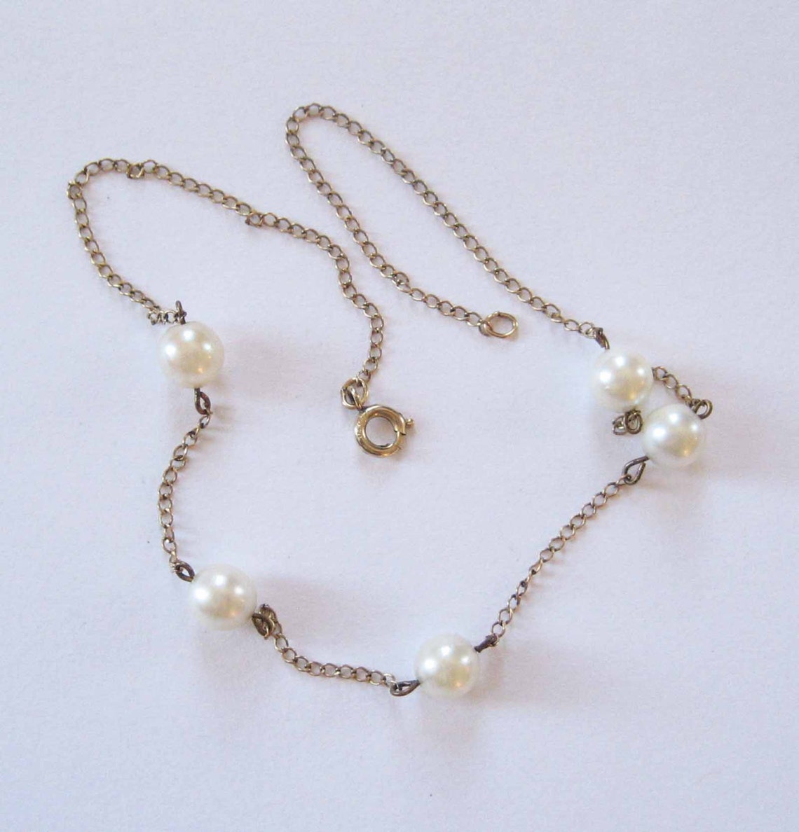 7mm Genuine Pearl Necklace 5 Pearls on Gold Filled Chain | Etsy