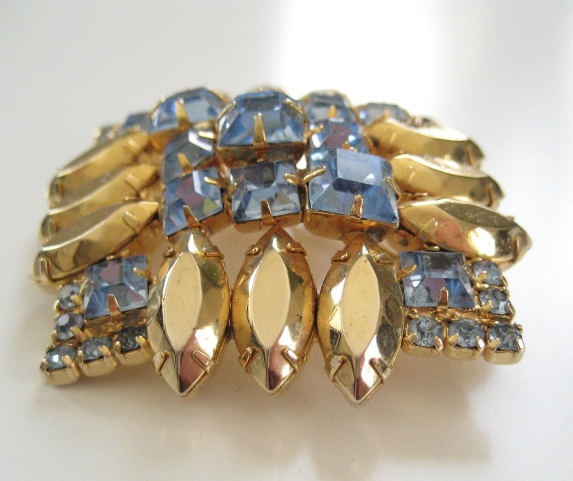 Brilliant and Rare Rhinestone Brooch with Gold Plated | Etsy