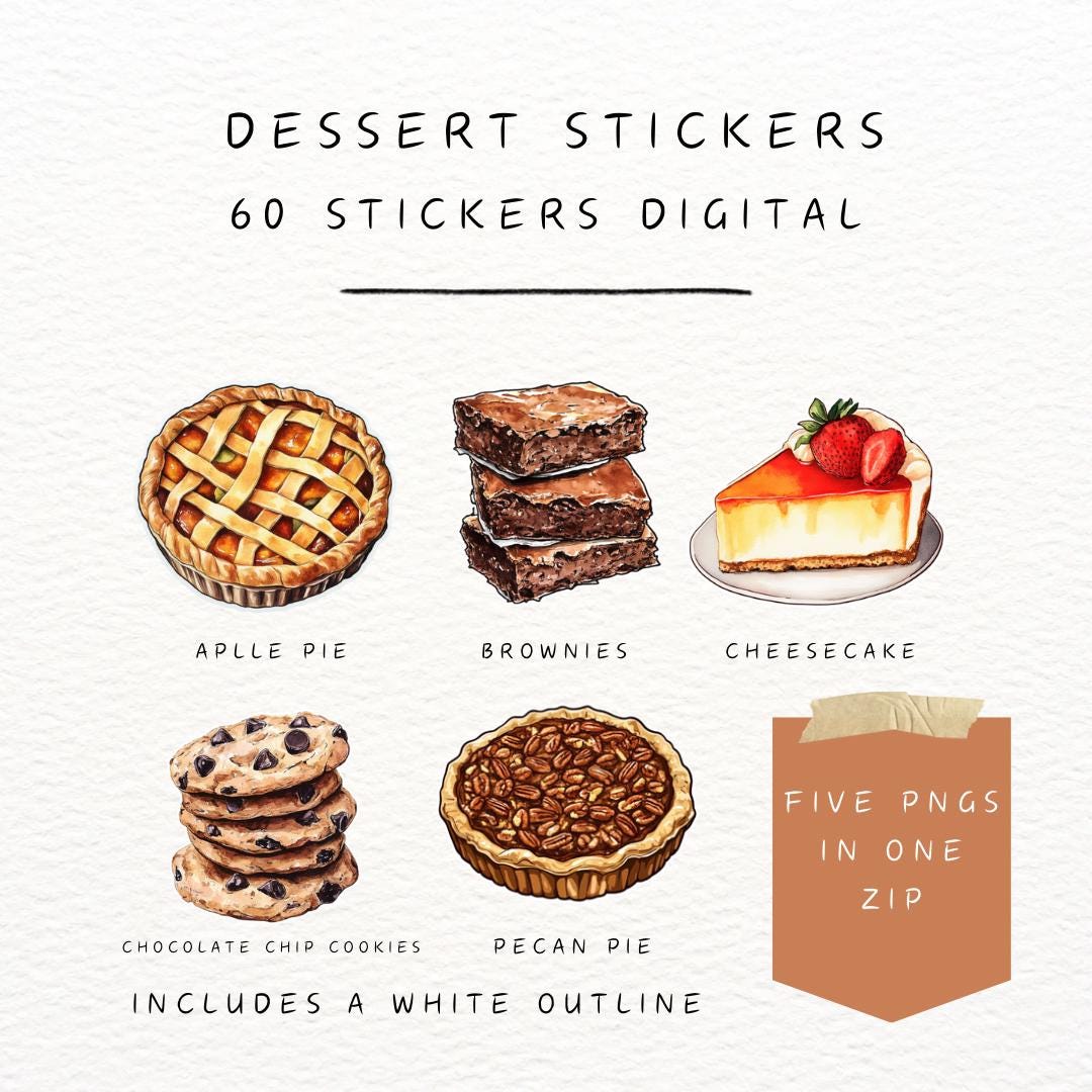 Dessert Stickers Bundle - Apple Pie, Brownies, Cheesecake, Chocolate ...