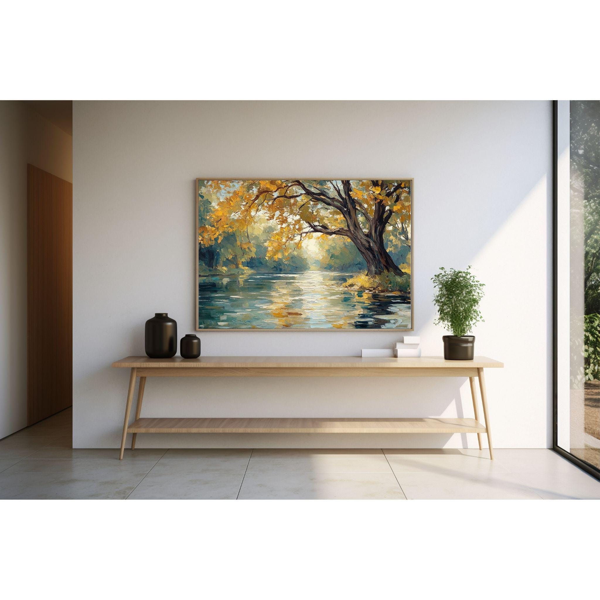 A Quiet Bend in the River Frame Tv Wall Art, Samsung TV Art, Impasto ...