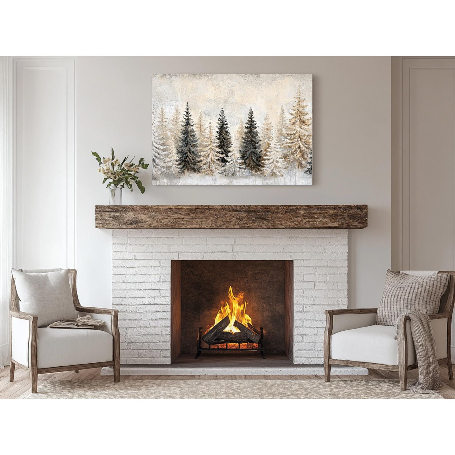 Winter Textured Abstract Trees Painting, Christmas Frame TV Art Snow ...