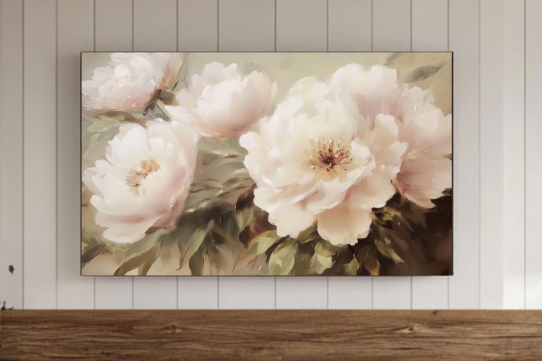 Vintage Peony Flower Frame TV Wall Art, Spring Painting Samsung ...