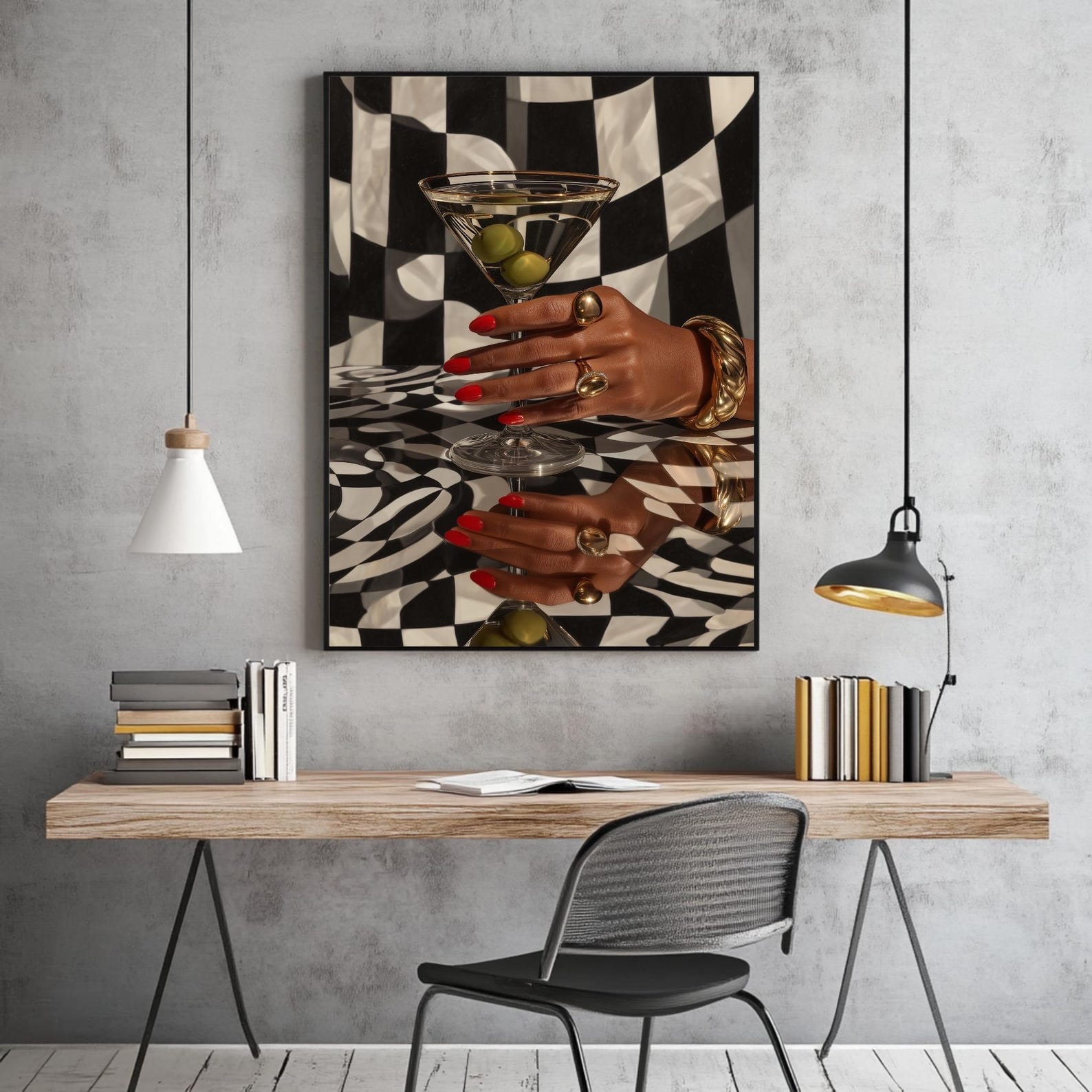 Retro Martini Wall Art, Black Girl Bar Cart Painting, Black Fashion ...