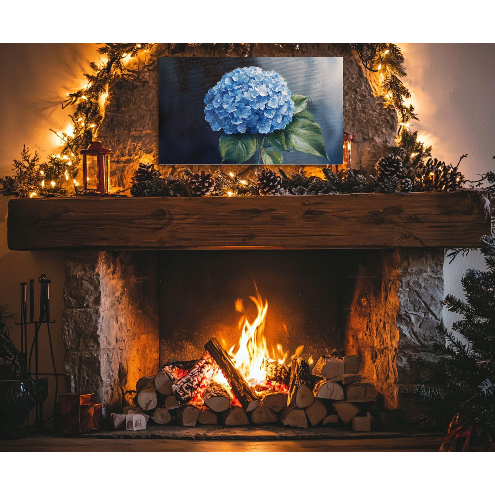 Blue Hydrangea Flower Frame TV Wall Art, Vintage Style Spring Floral ...