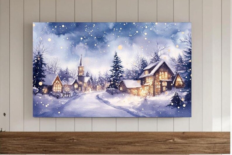 Vintage Festive Christmas Village Samsung Frame TV Art, Illustration ...