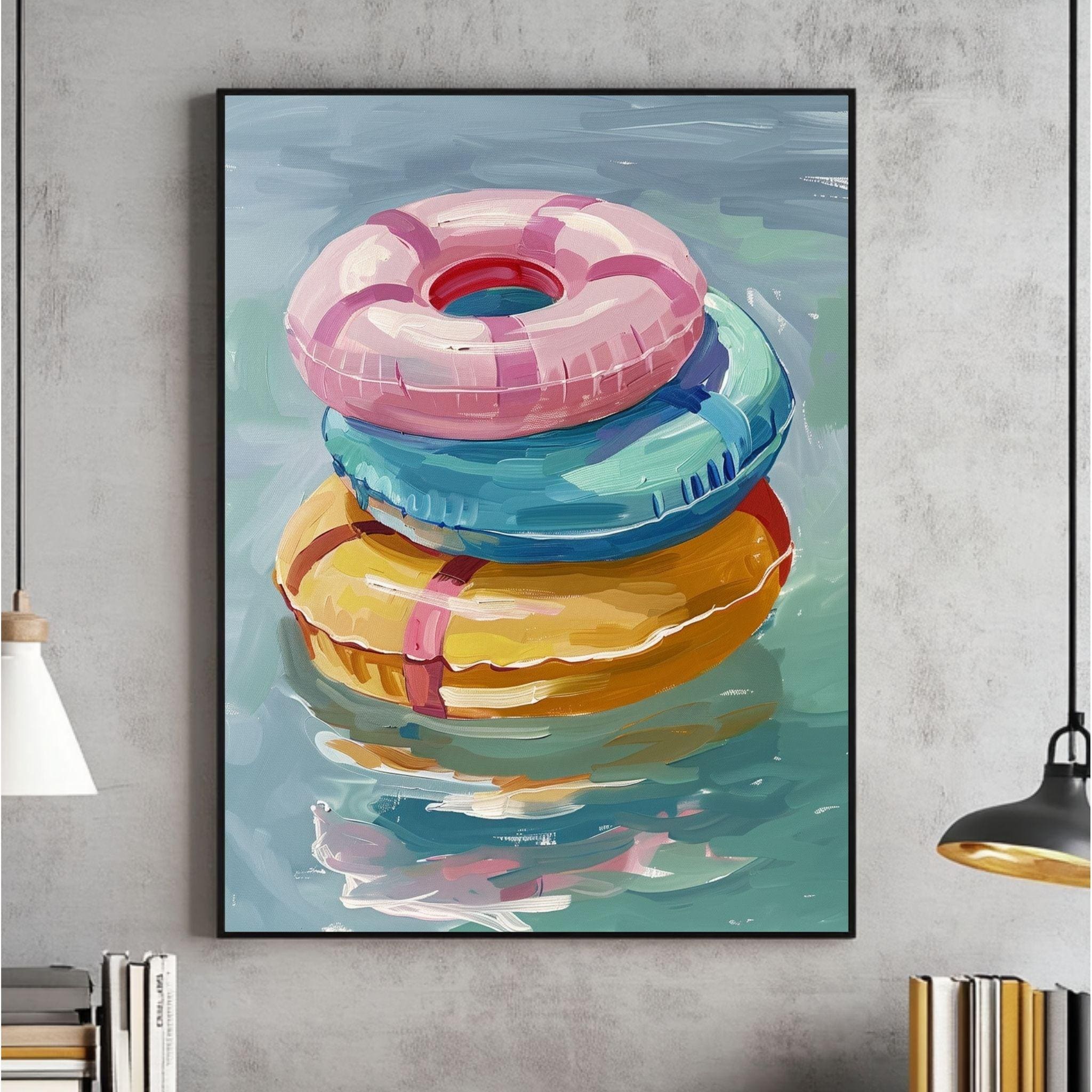 Colorful Inner Tube Wall Art, Pastel Summer Pool Float Print, Beach ...