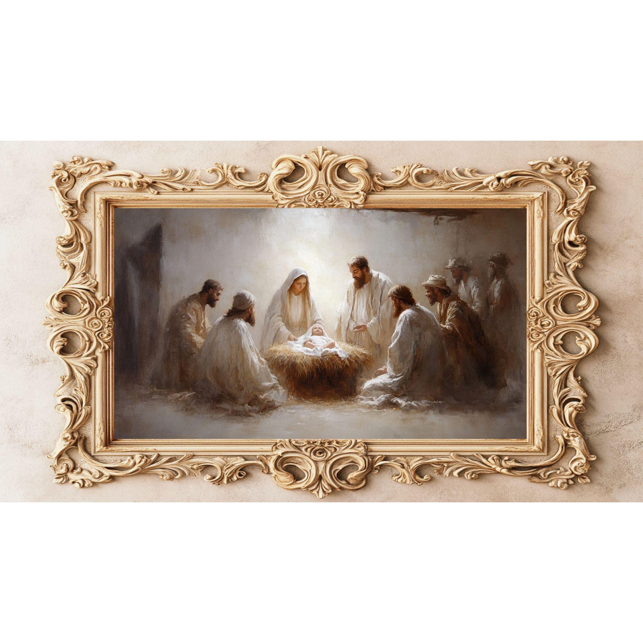 Christmas Nativity Art Scene Frame TV Wall Art, Christian Artwork for ...