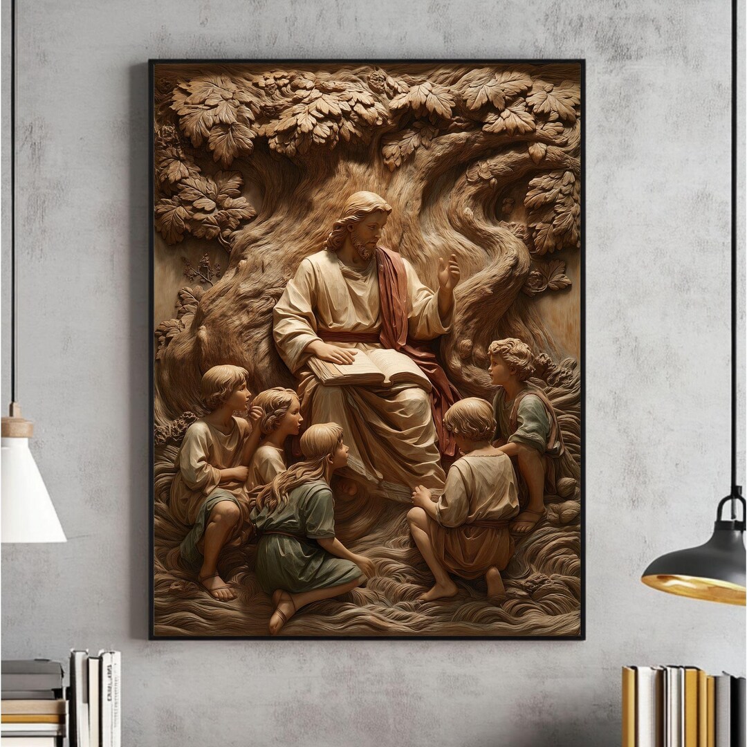Jesus Teaching Children Digital Wall Art, Christian Nursery Decor ...