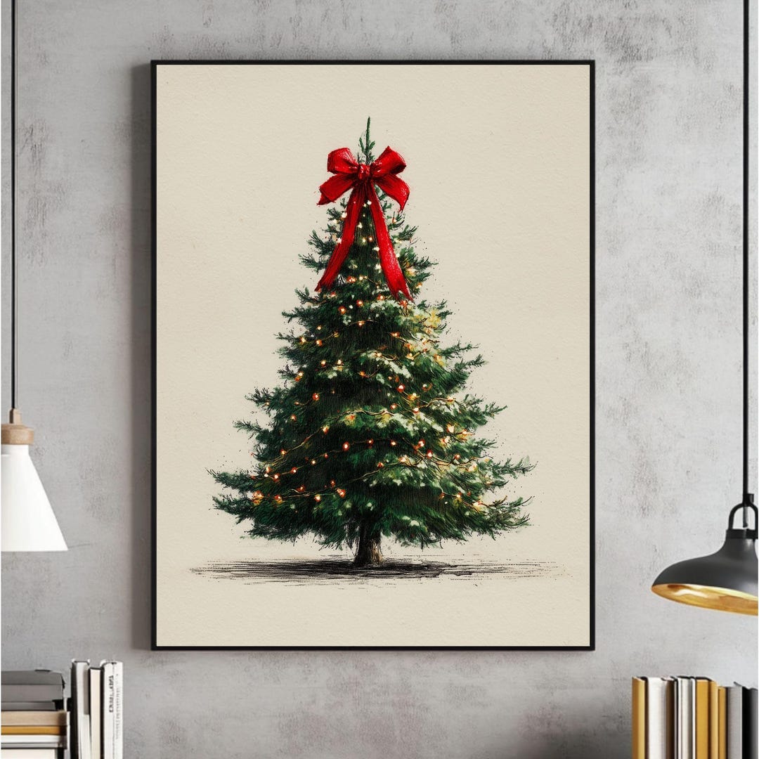 Vintage Christmas Tree Wall Art, Holiday Print, Christmas Decor Poster ...