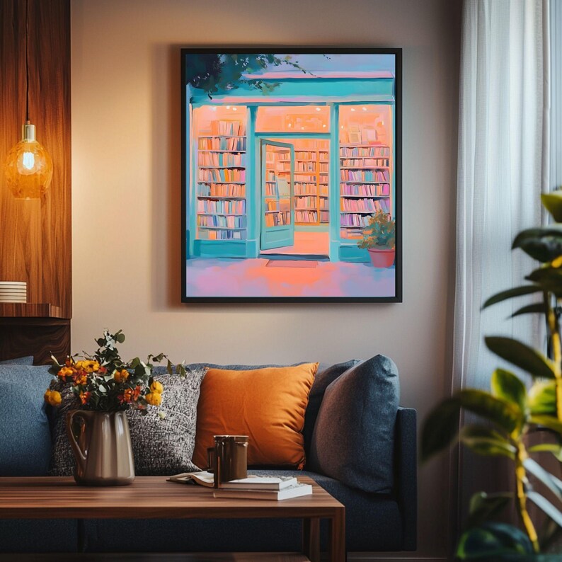Bookshop Wall Art, Book Nook Decor, Cozy Bookstore Poster, Reading Nook ...