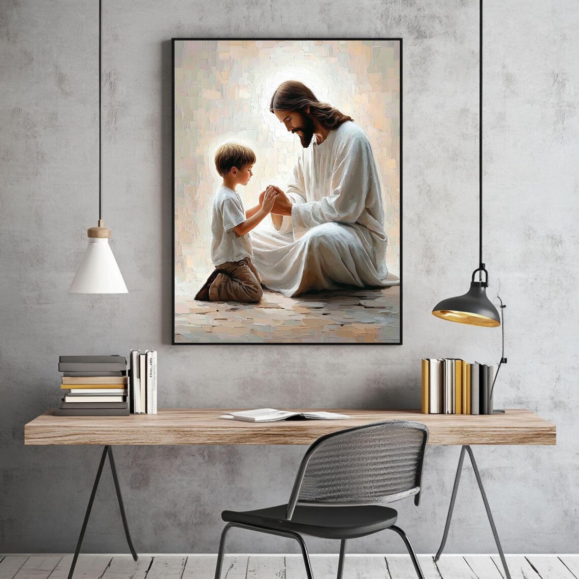 Jesus and Little Boy Praying Wall Art, Christian Painting, Jesus and ...