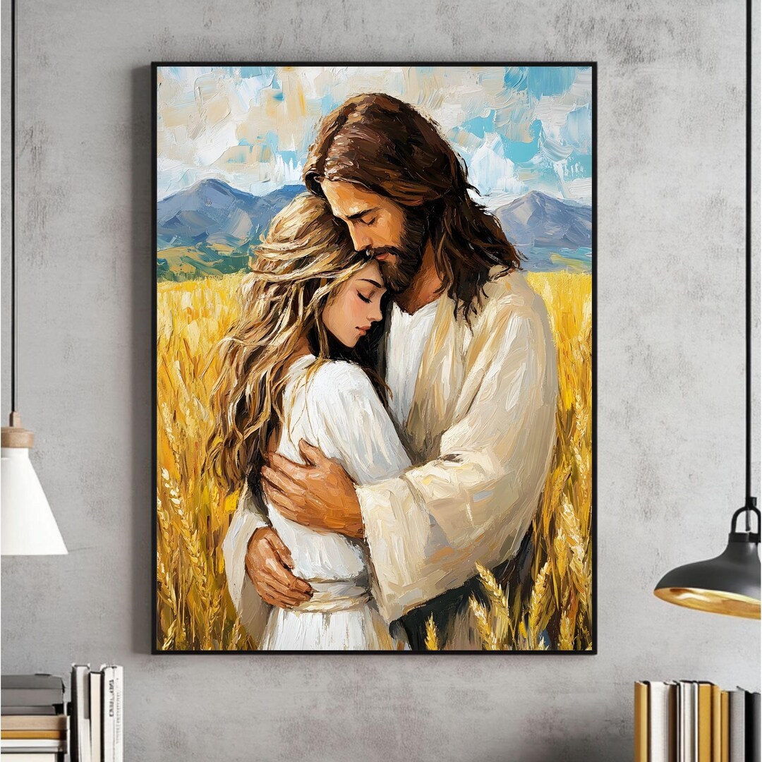 Jesus Hugging Girl Digital Wall Art, Healing Embrace, Jesus and Woman ...