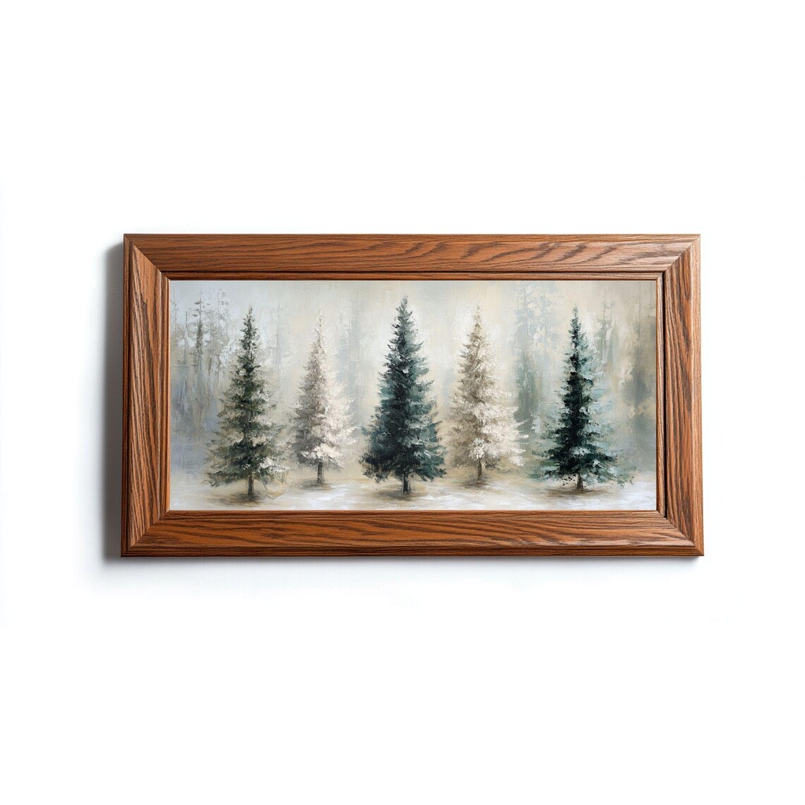 Winter Textured Abstract Trees Painting, Christmas Frame TV Art, Snowy ...
