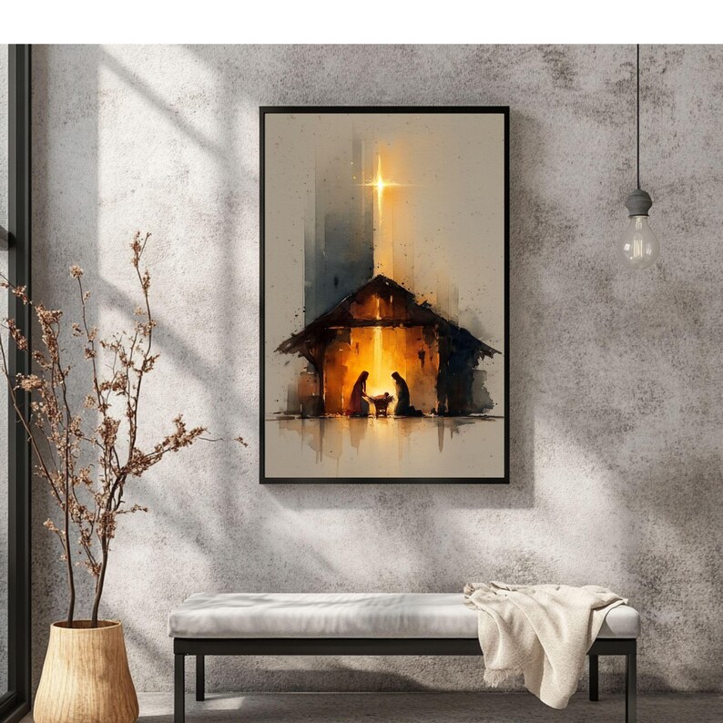 Nativity Scene Wall Art, Christmas Nativity Print, Christian Poster ...