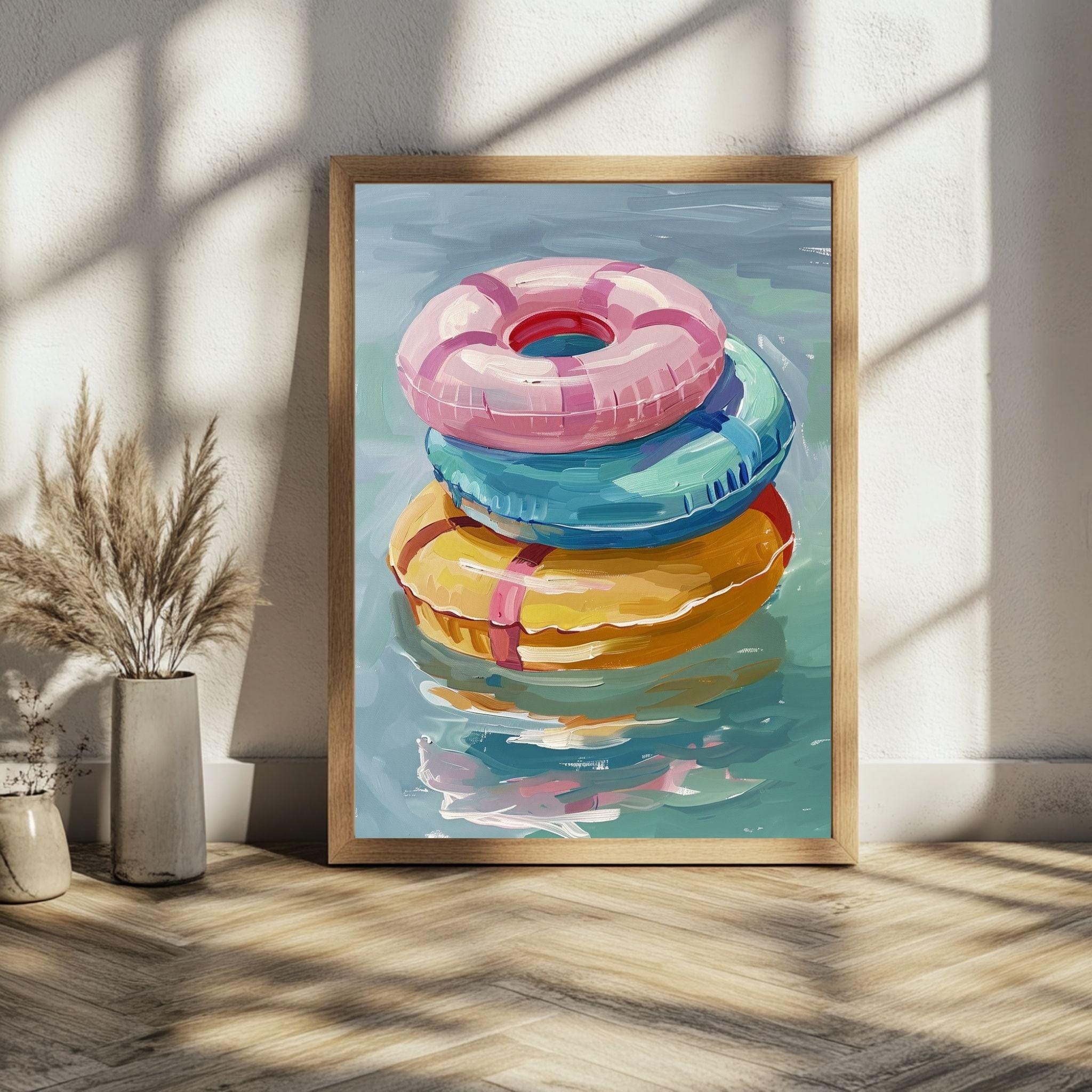Colorful Inner Tube Wall Art, Pastel Summer Pool Float Print, Beach ...