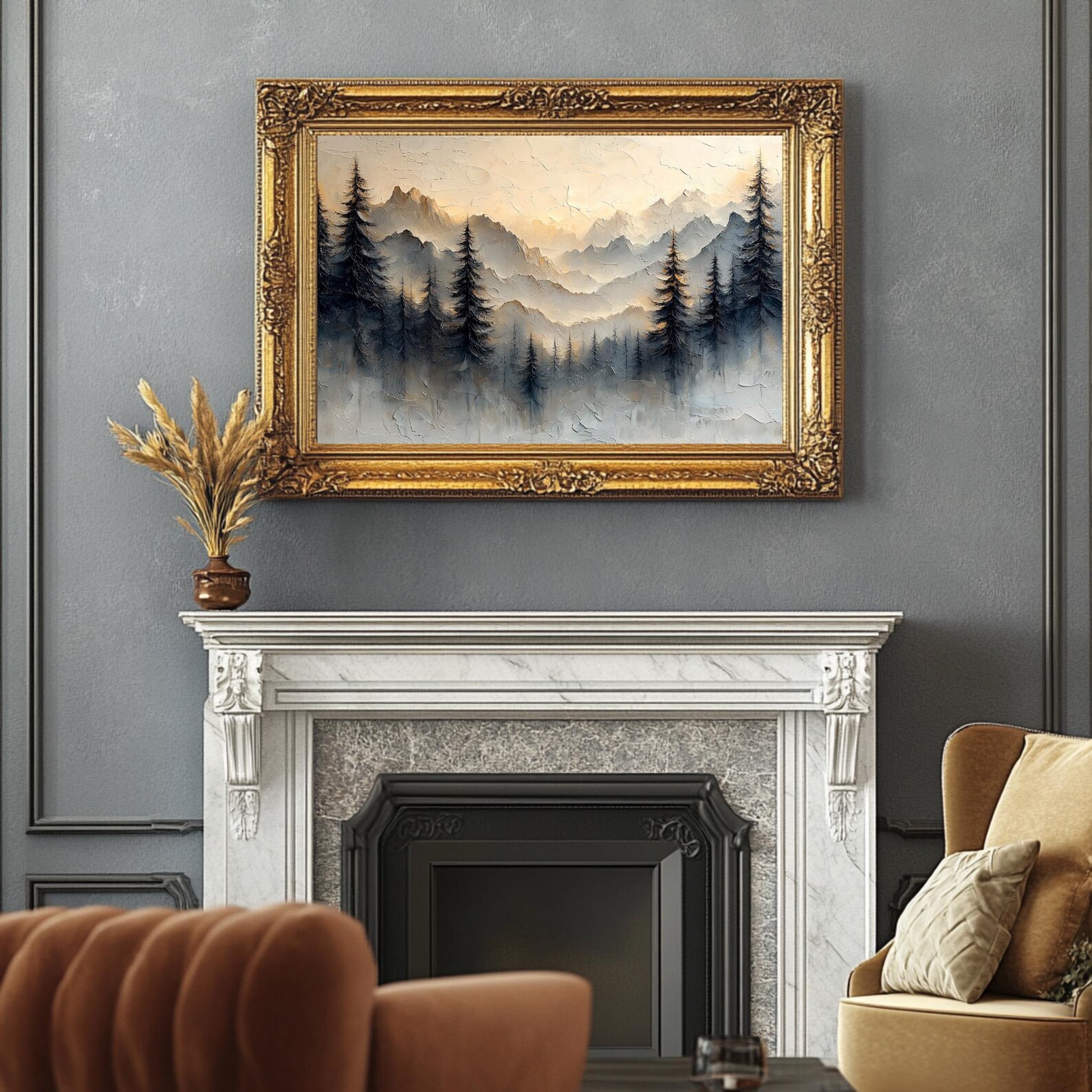 Winter Textured Abstract Trees Painting, Christmas Frame TV Art, Snow ...