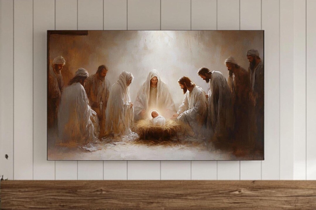 Christmas Nativity Art Scene Frame TV Wall Art, Christian Artwork for ...