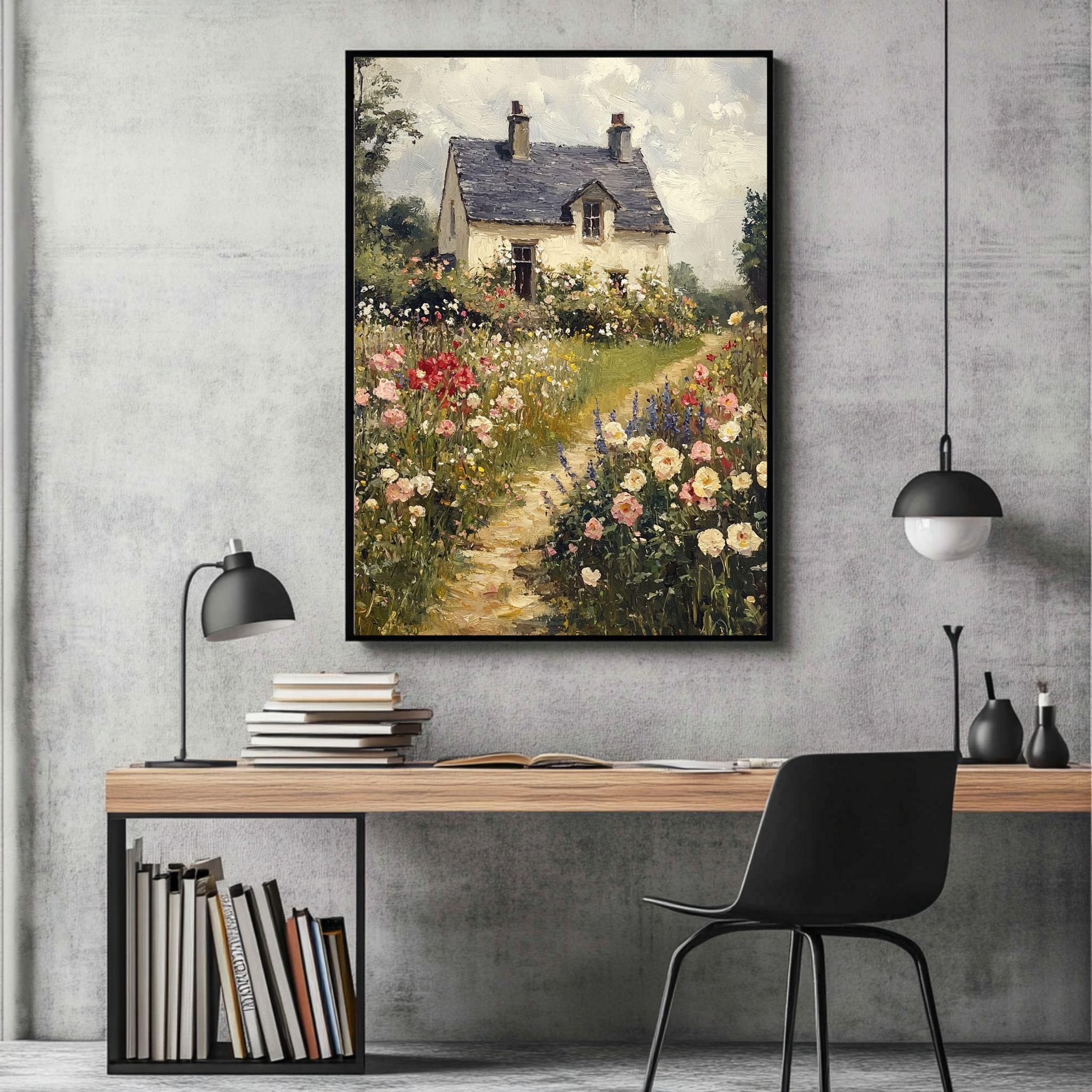 Cottage Garden Wall Art, Spring Landscape Painting Print, Cottagecore ...