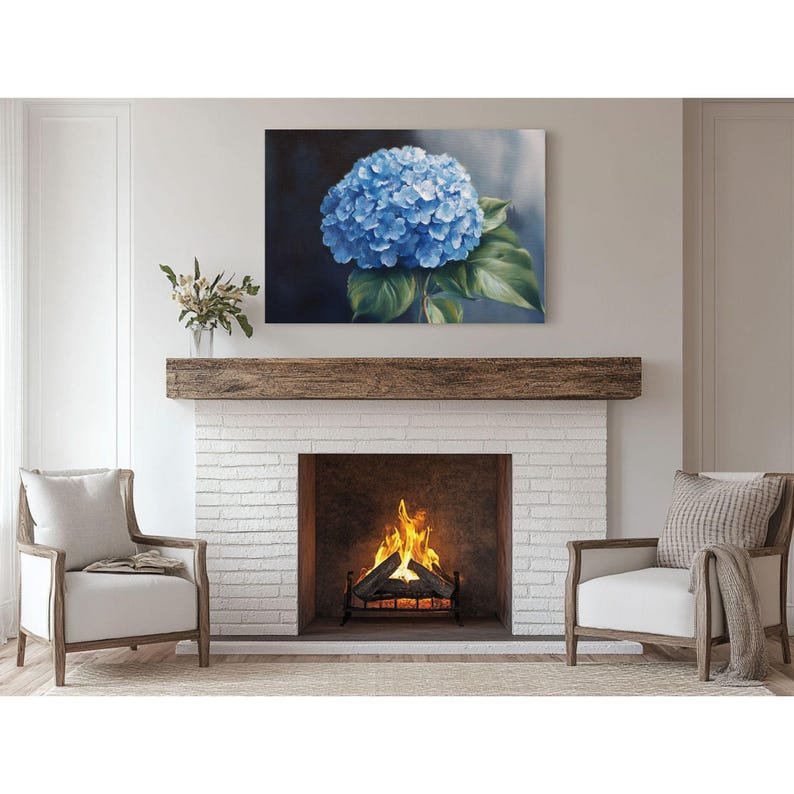 Blue Hydrangea Flower Frame TV Wall Art, Vintage Style Spring Floral ...