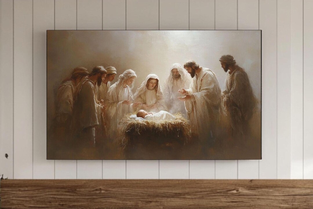 Christmas Nativity Art Scene Frame TV Wall Art, Christian Artwork for ...