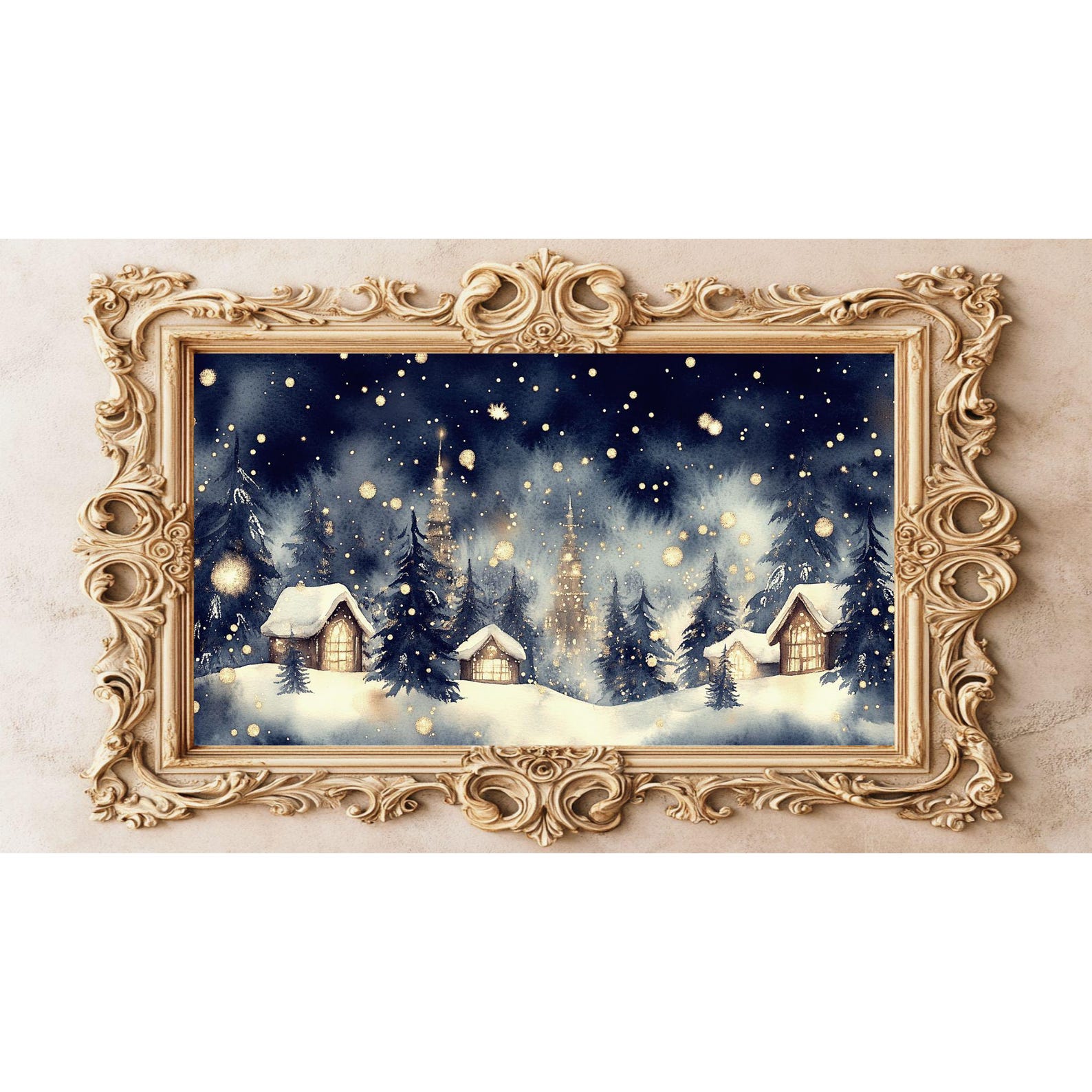 Vintage Festive Christmas Village Samsung Frame TV Art, Illustration ...