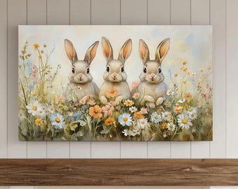 Bunnies in Wildflower Field TV Frame Art Spring Bunny Rabbits Decor ...