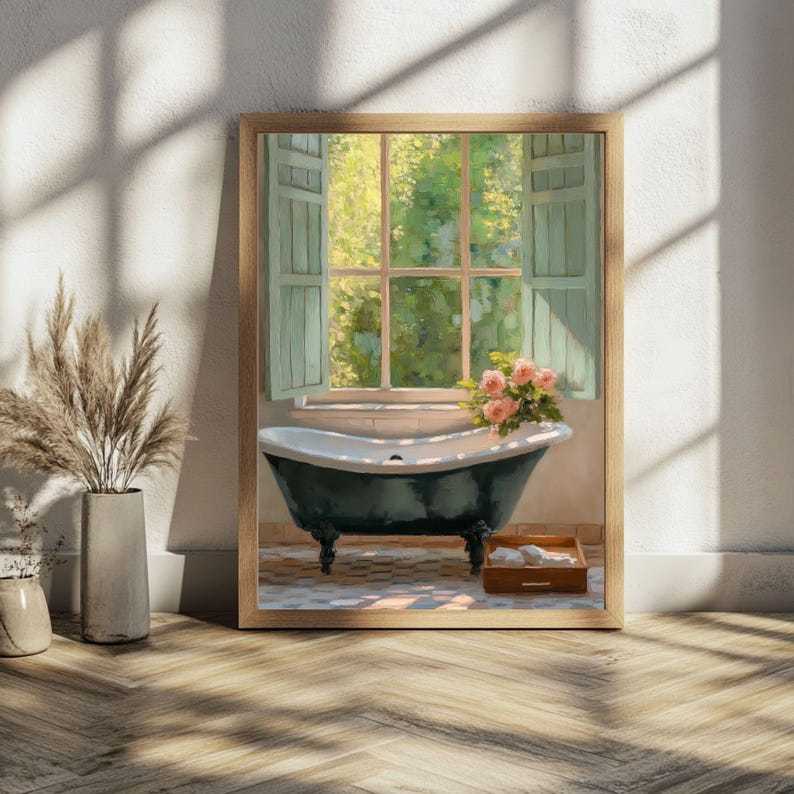 Vintage Bathroom Art Wall Art, Bathtub Art Print, Bath Room Digital ...