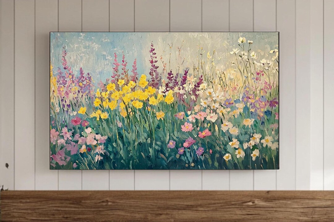 Spring Wildflowers Frame TV Wall Art, Textured Colorful Background ...