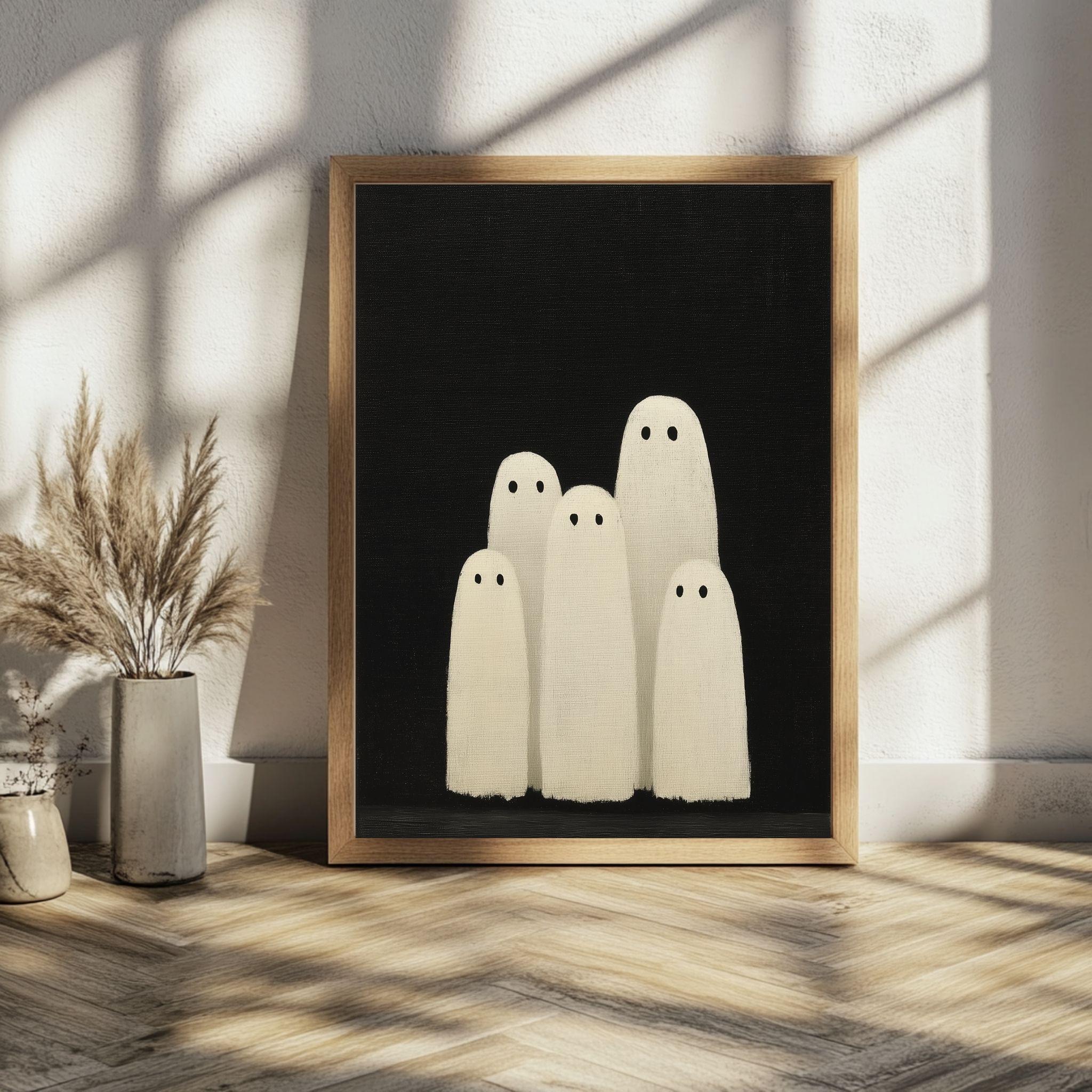 Cute Ghosts Halloween Wall Art, Vintage Spooky Decor Poster, Minimal ...