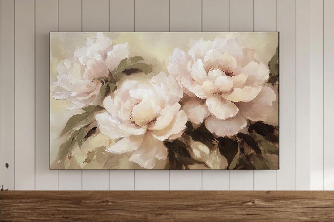 Vintage Peony Flower Frame TV Wall Art, Spring Painting Samsung ...
