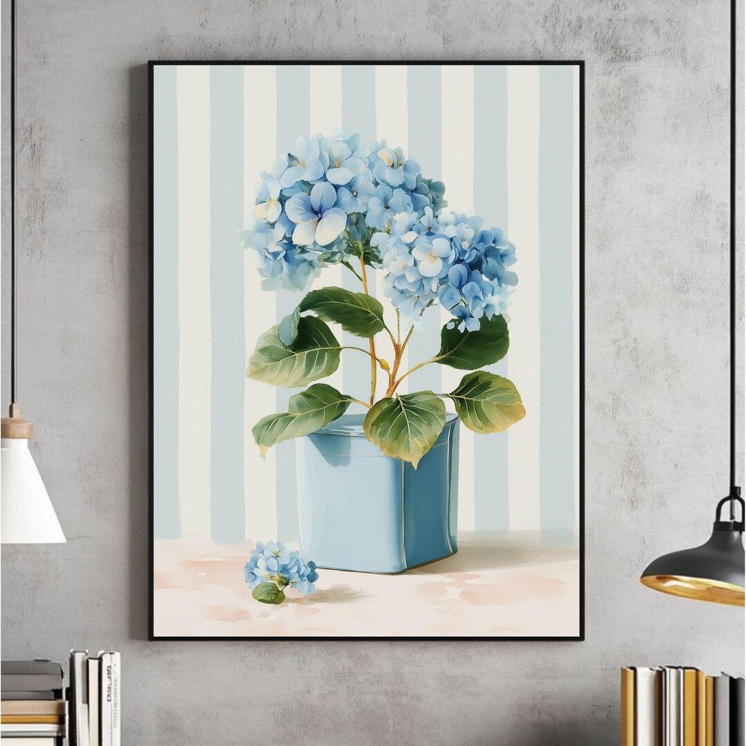 Watercolor Hydrangea Wall Art, Blue Hydrangea Print, Coastal Floral ...