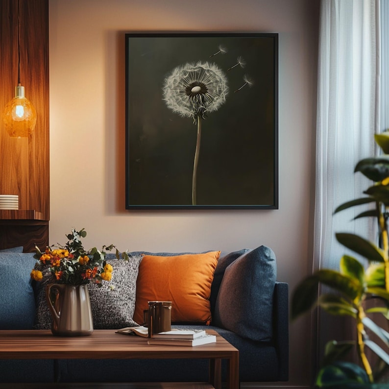Dandelion Antique Oil Painting, Moody Vintage Floral Wall Art, Dark ...