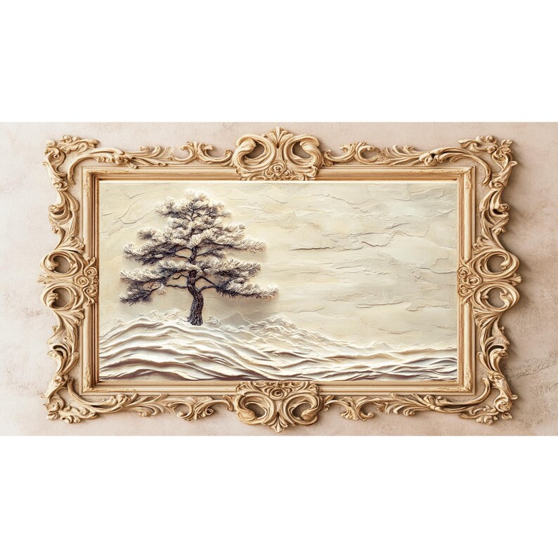 Winter Textured Abstract Trees Painting, Christmas Frame TV Art Snow ...
