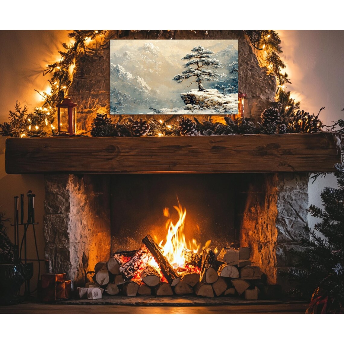Winter Textured Abstract Trees Painting, Christmas Frame TV Art Snow ...