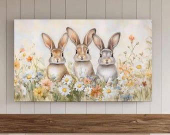 Bunnies in Wildflower Field TV Frame Art Spring Bunny Rabbits Decor ...