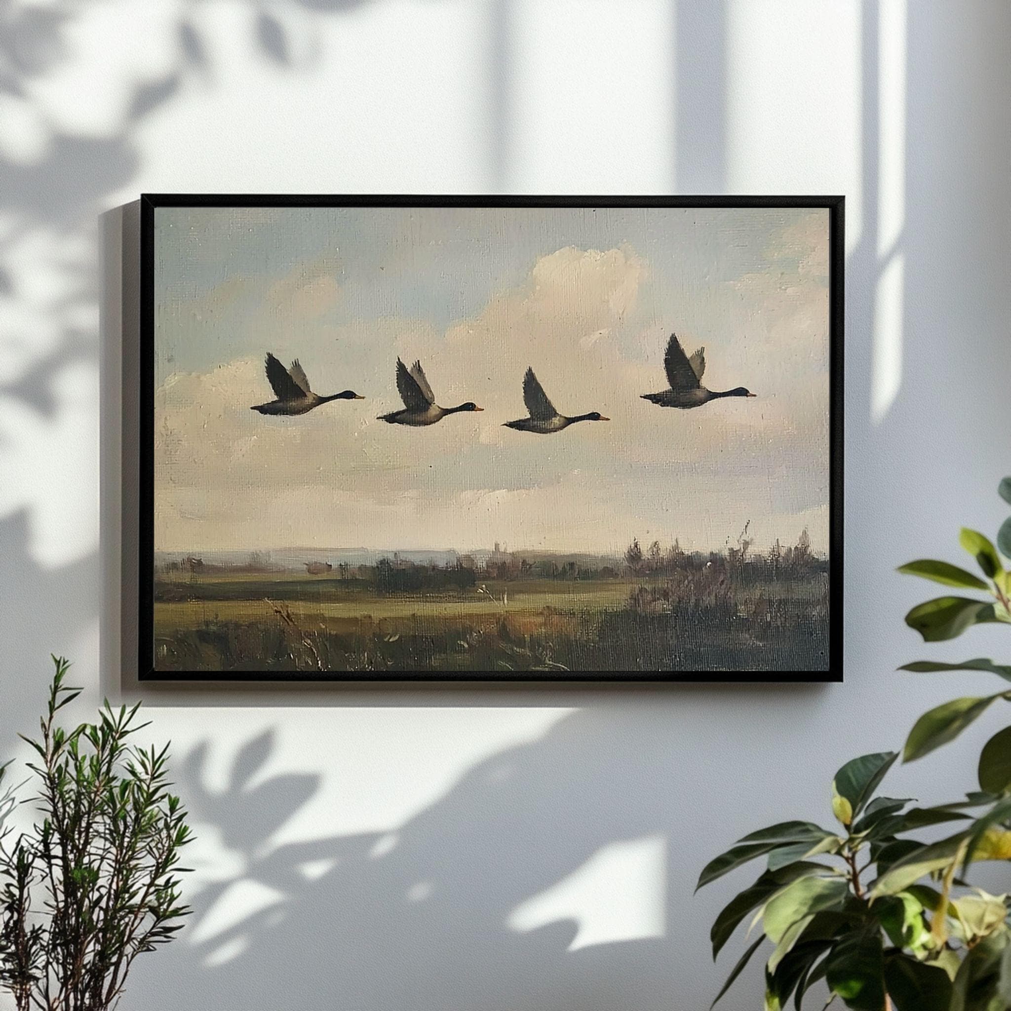 Flying Ducks Wall Art, Digital Download, Rustic Countryside Landscape ...