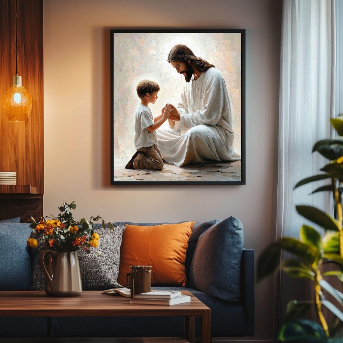 Jesus and Little Boy Praying Wall Art, Christian Painting, Jesus and ...