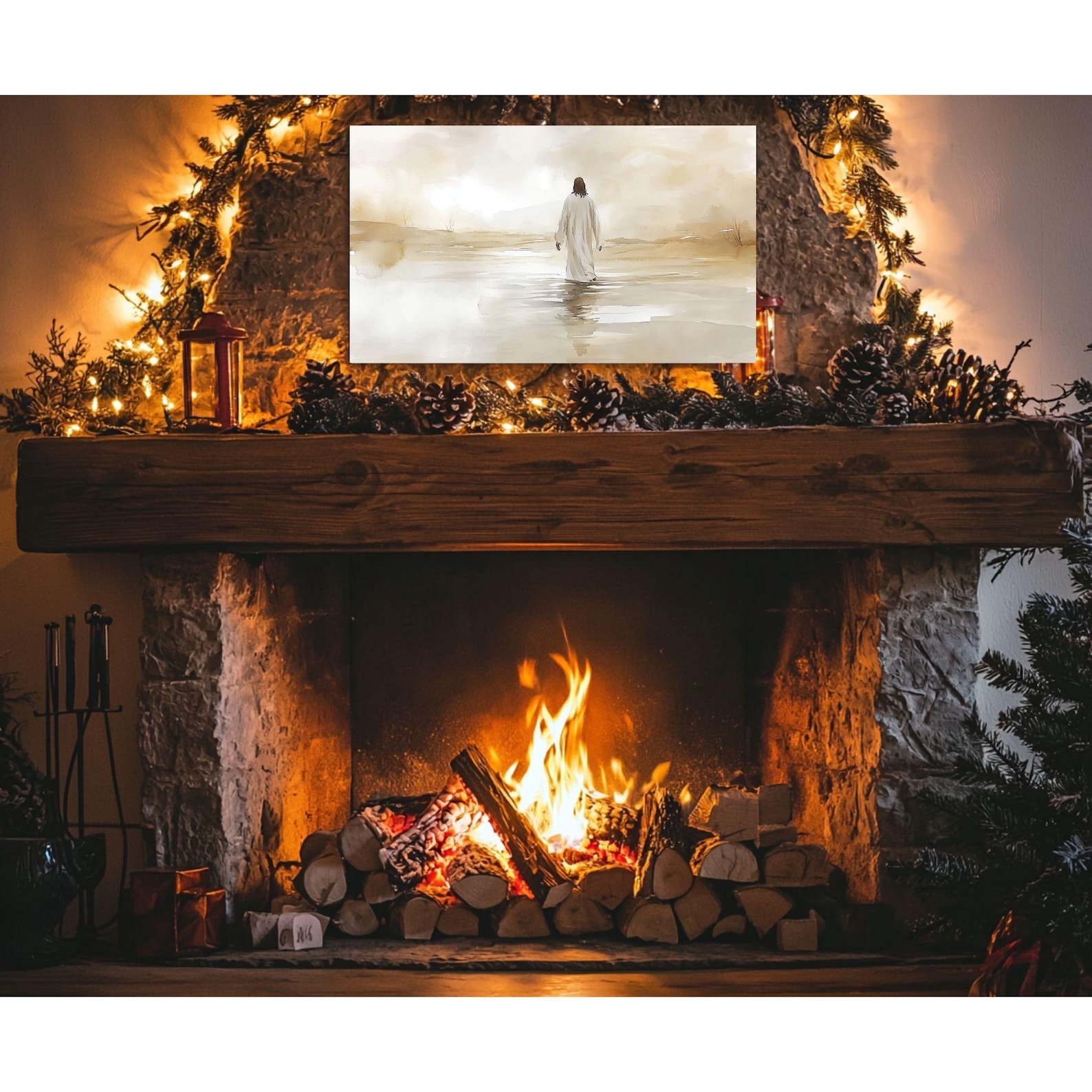Jesus Walking on Water Frame TV Wall Art, Christian Religious Oil ...