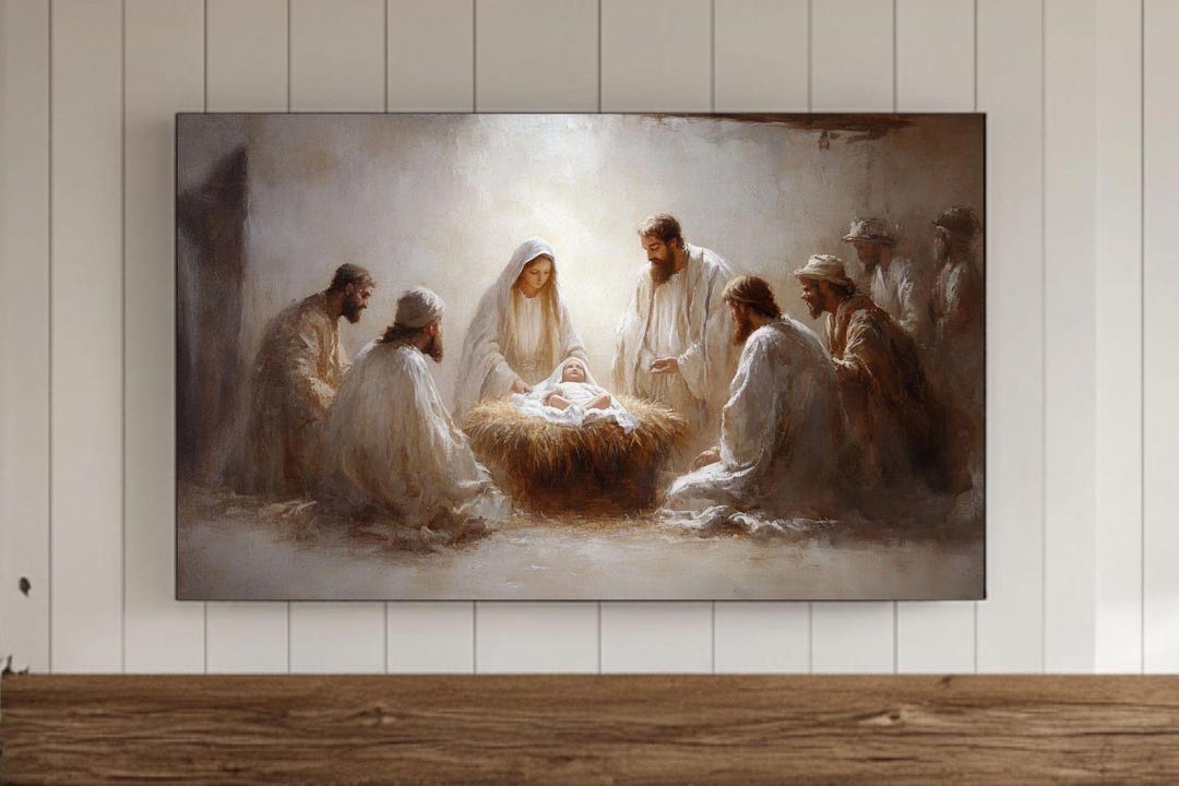 Christmas Nativity Art Scene Frame TV Wall Art, Christian Artwork for ...