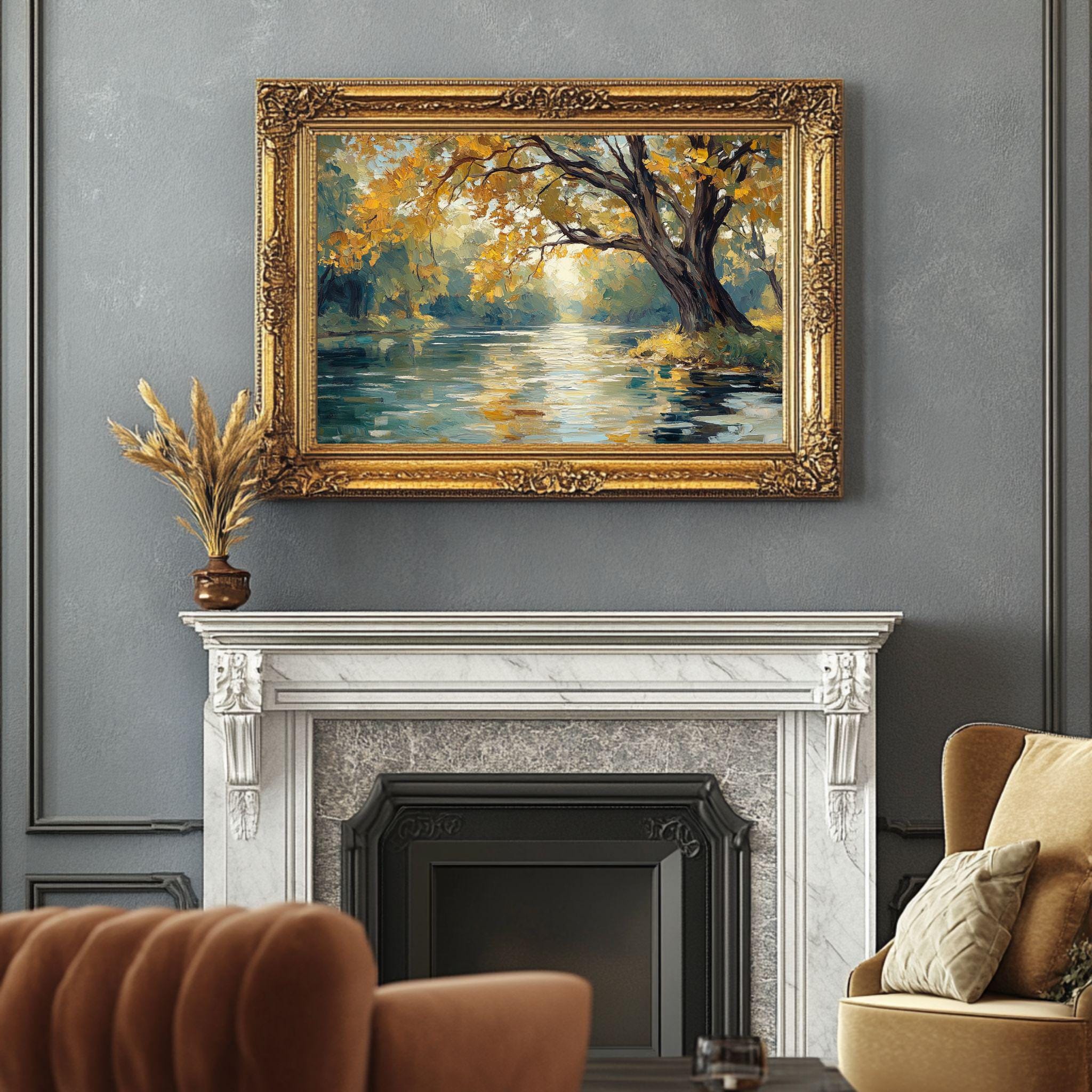 A Quiet Bend in the River Frame Tv Wall Art, Samsung TV Art, Impasto ...