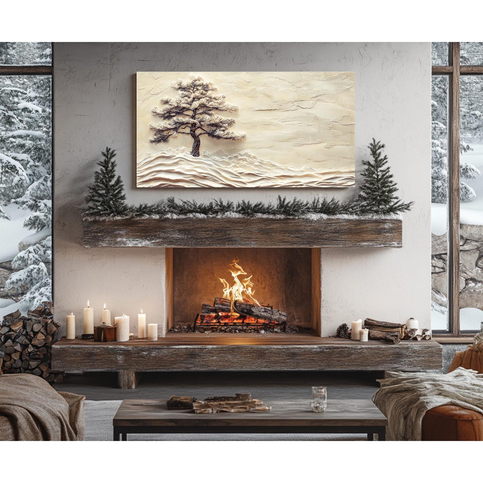 Winter Textured Abstract Trees Painting, Christmas Frame TV Art Snow ...