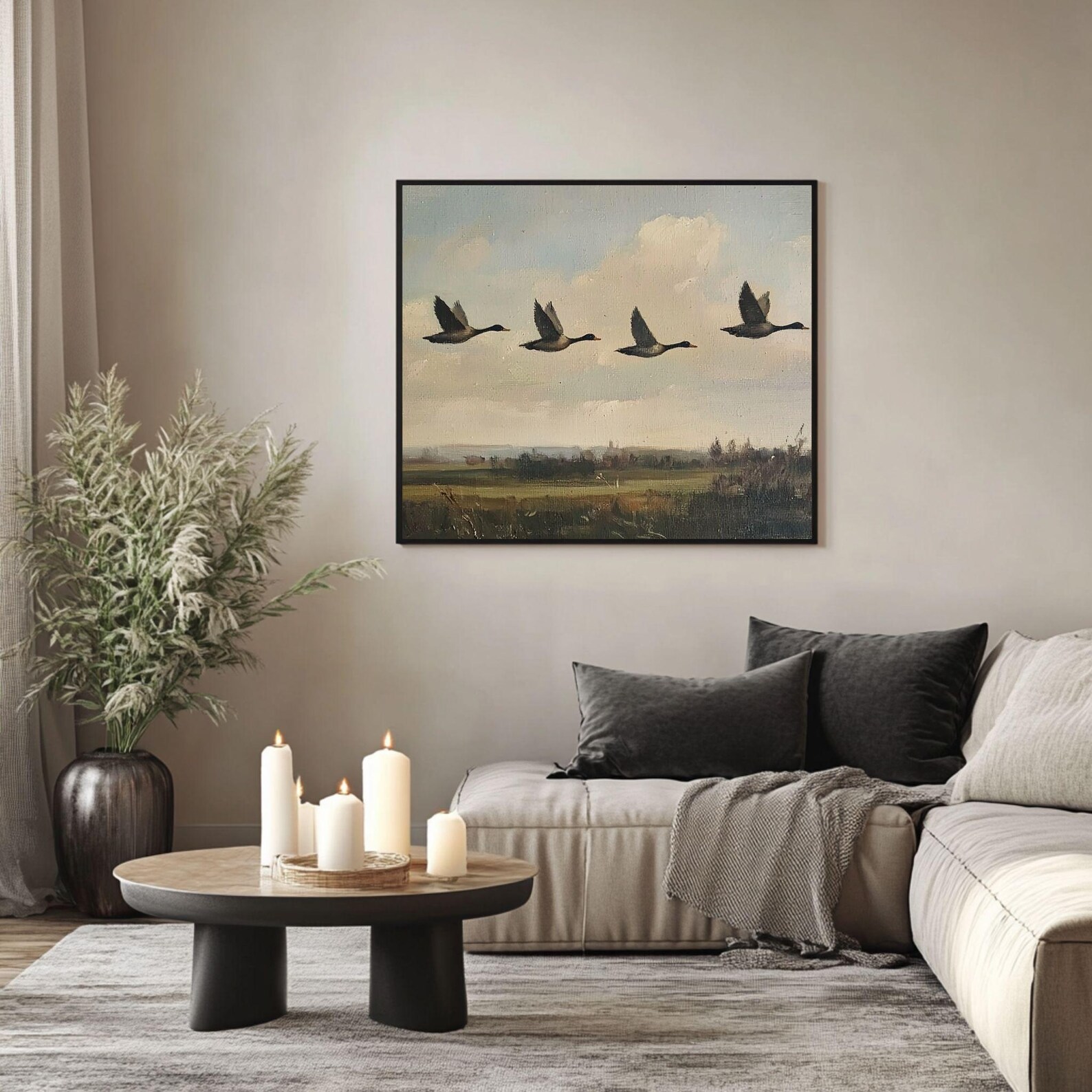 Flying Ducks Wall Art, Digital Download, Rustic Countryside Landscape ...