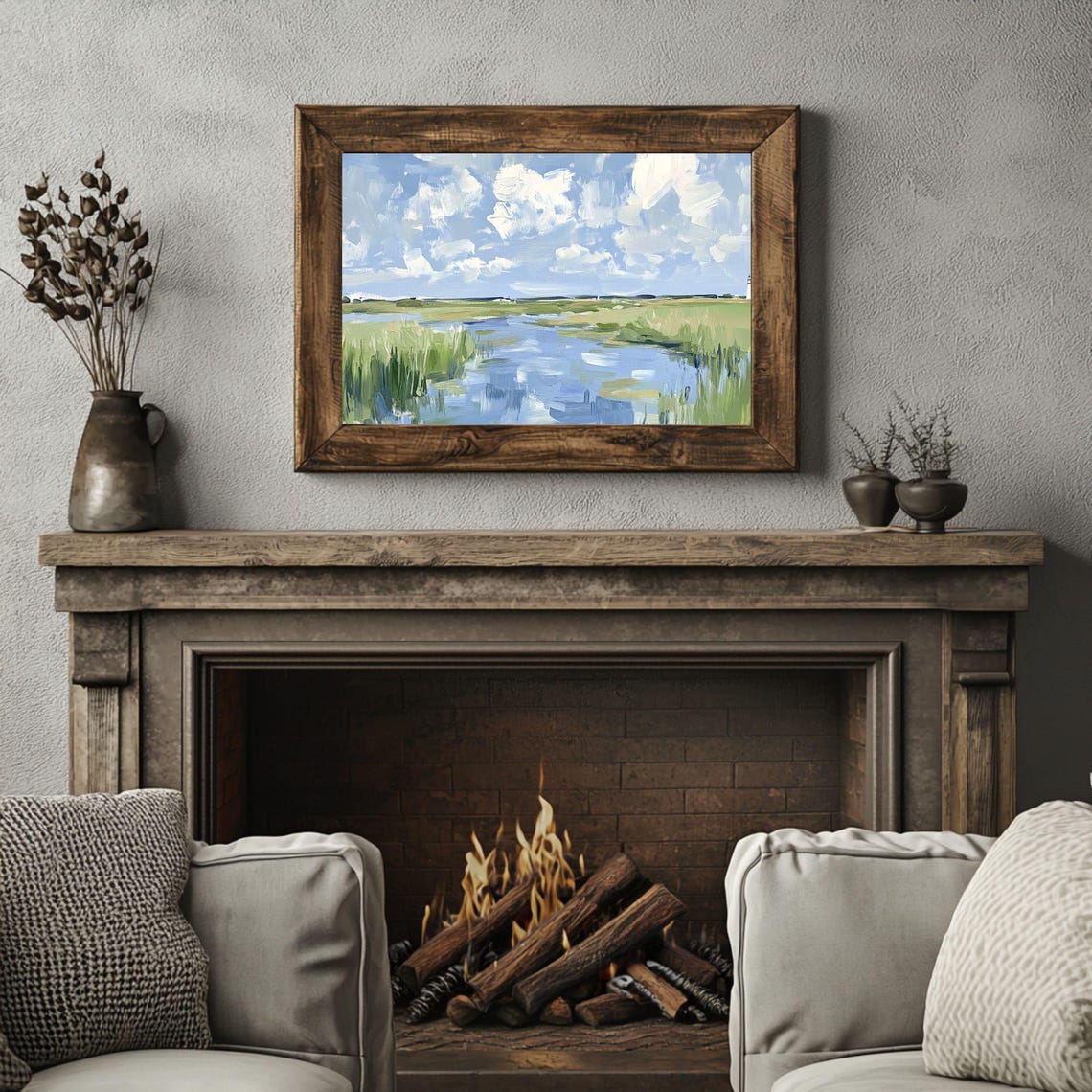 Marshlands & Lighthouse Digital Painting Frame TV Wall Art, Coastal ...